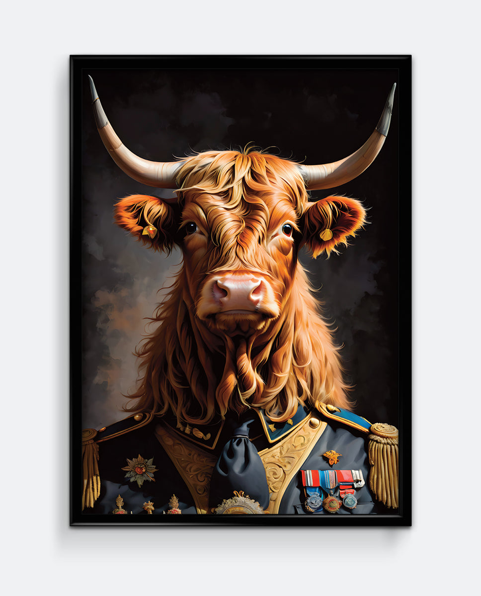Highland Cow Military Animal Portrait Art – Wallberry